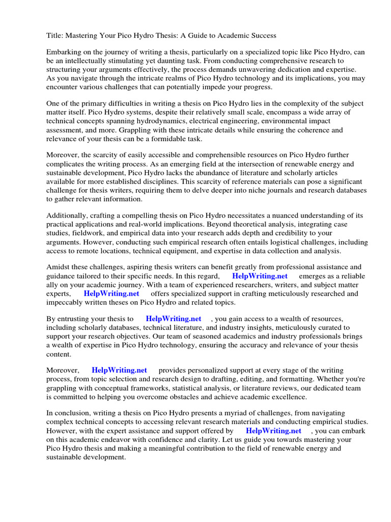 Pico Hydro Thesis | PDF | Hydroelectricity | Power Station
