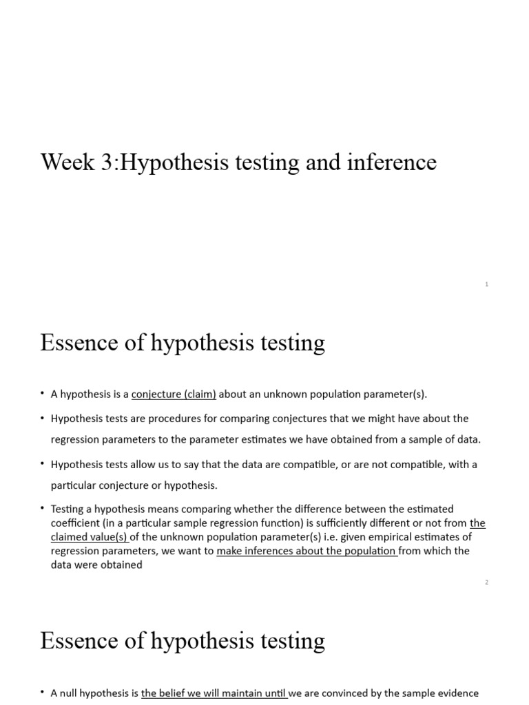 Week 3 Hypothesis Testing And Inference 2024 Pdf Type I And Type Ii Errors Estimator