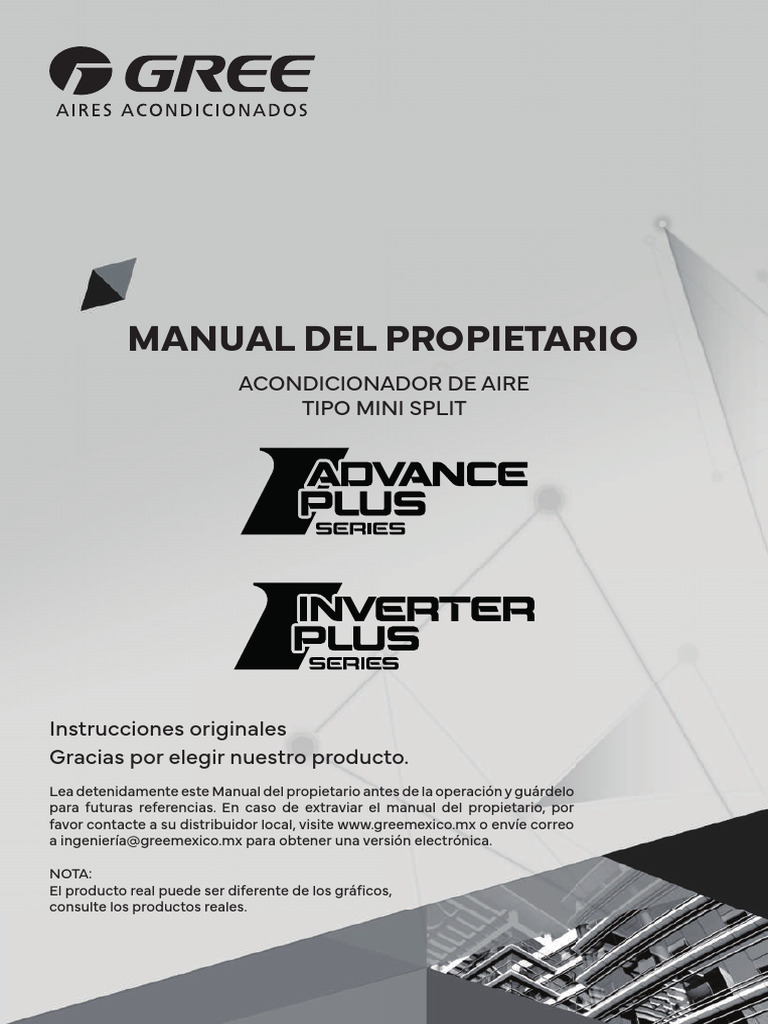Manual de Usuario Mini Split Gree | PDF | Aire acondicionado | Control remoto