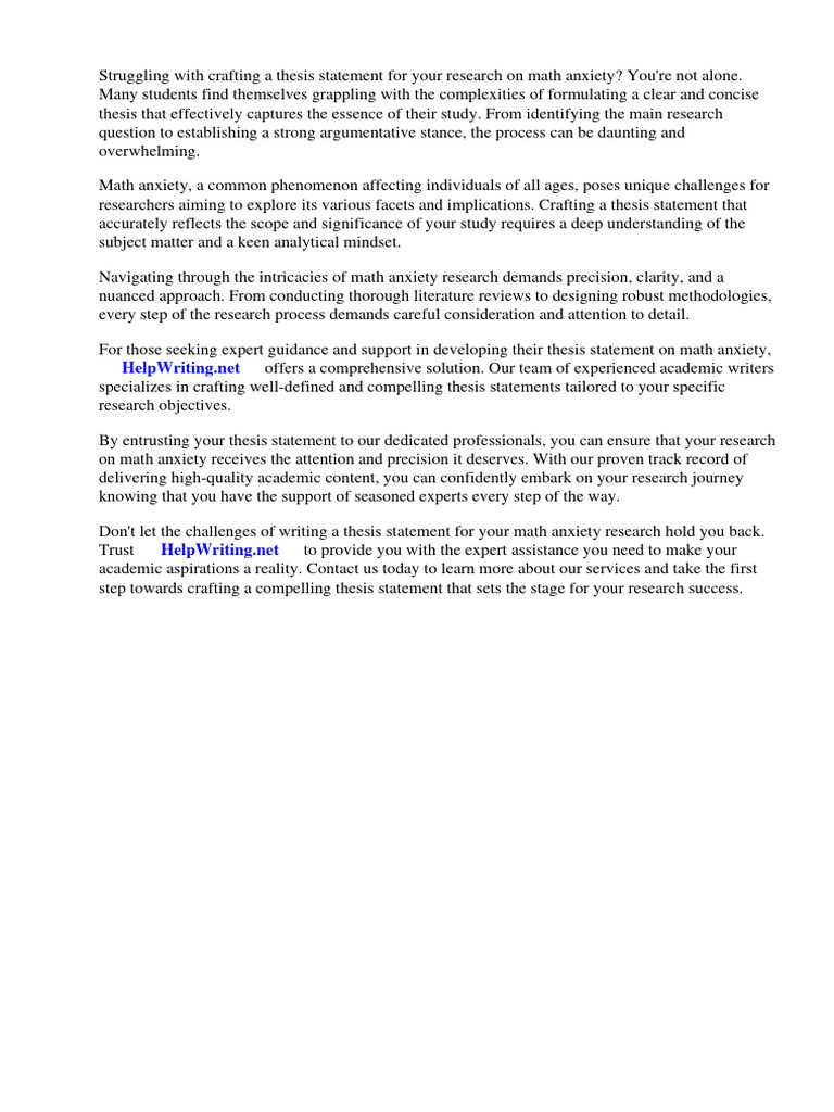 Thesis Statement For Math Anxiety | PDF | Mathematics | Teachers