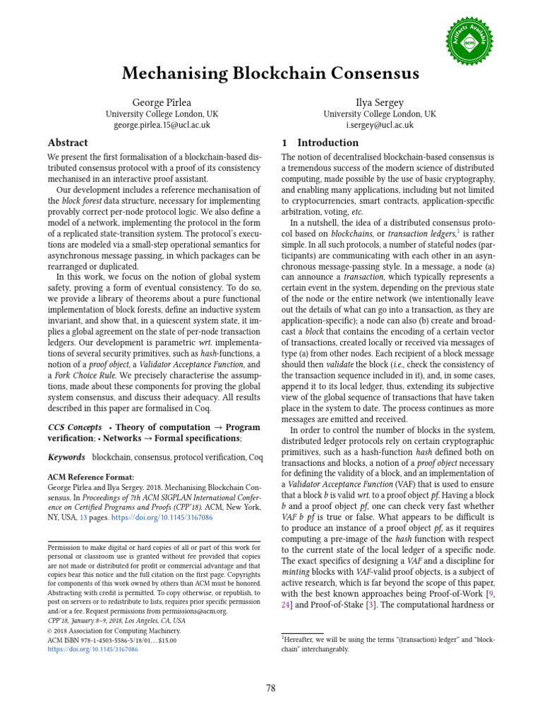 Me Chan I Sing Block Chain Consensus | PDF | Mathematical Proof | Formal Verification