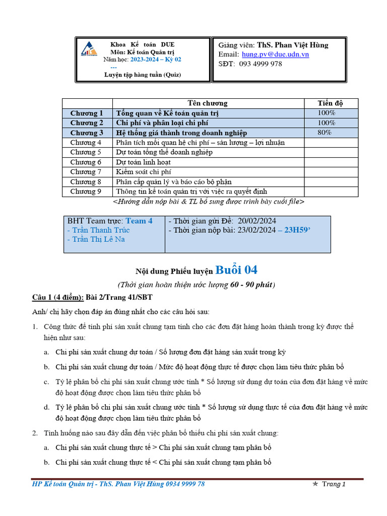 KTQT Buổi.04 Luyện Tập Đề Final-1. | PDF