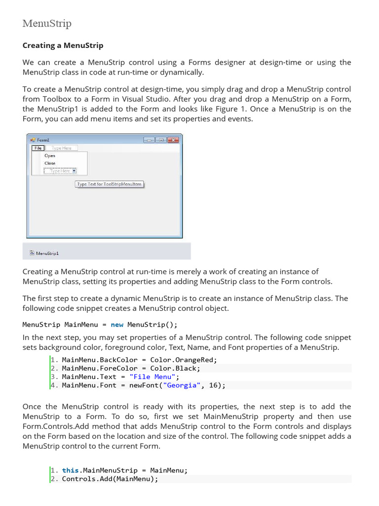 C Sharp MenuStrip | PDF | Menu (Computing) | System Software