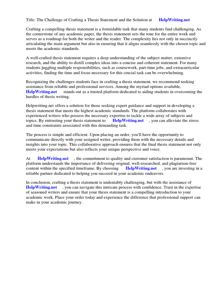 Thesis Statement Sample | PDF | Essays | Thesis Thesis Statement Sample | PDF | Essays | Thesis