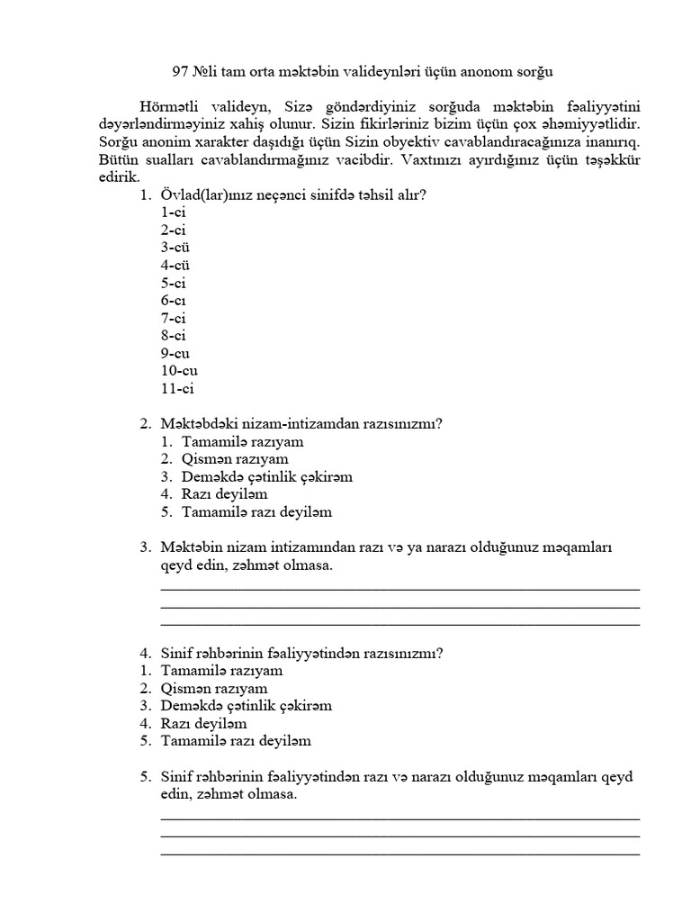 Valideyn Sorğusu | PDF