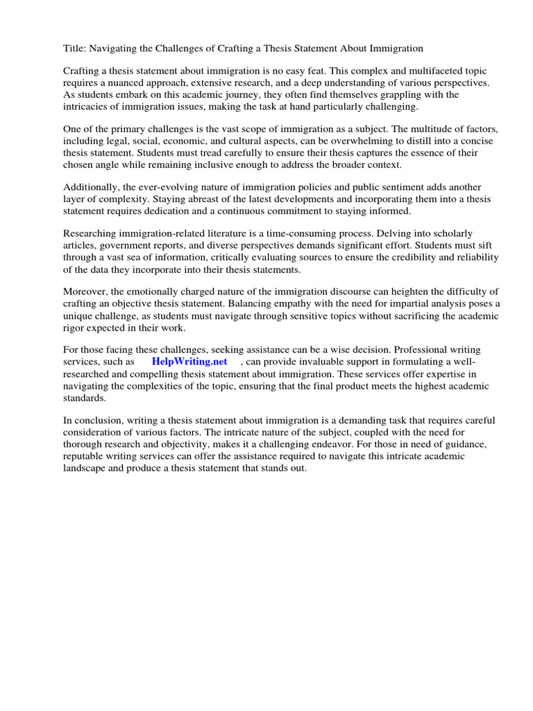 Thesis Statement About Immigration | PDF | Immigration | Thesis
