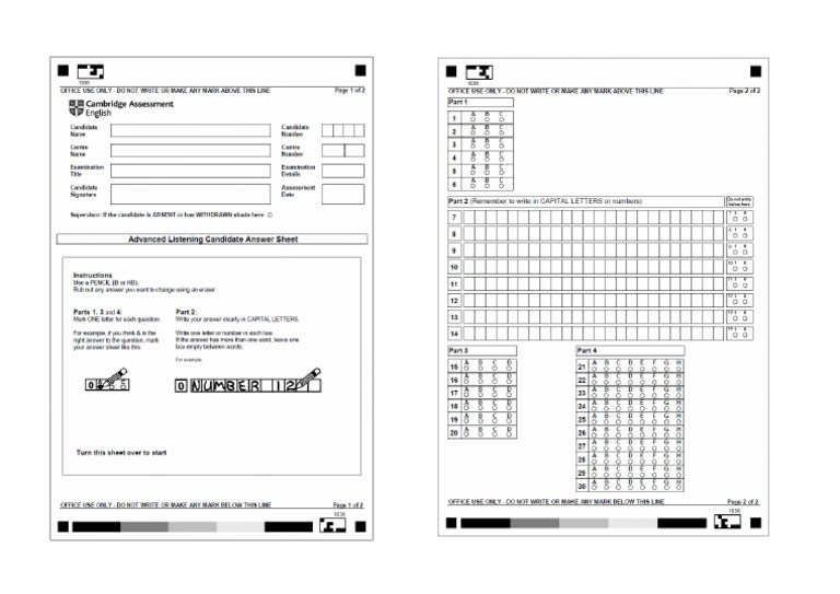 C1 Advanced Example Answersheet Listening PDF | PDF