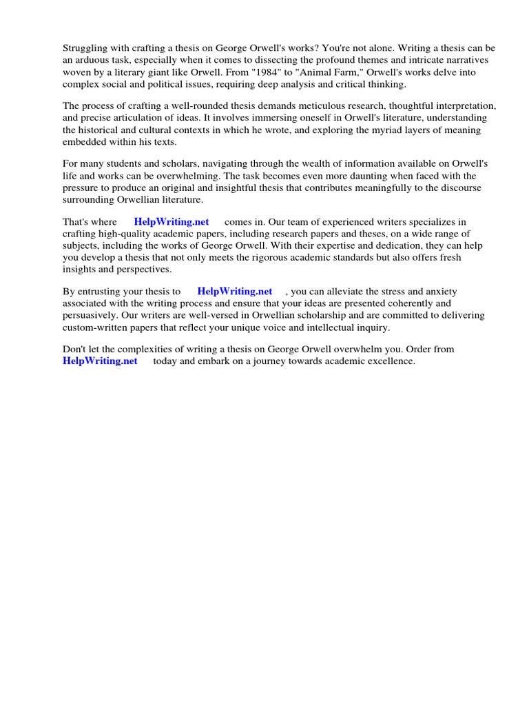 George Orwell Research Paper Thesis | PDF | George Orwell