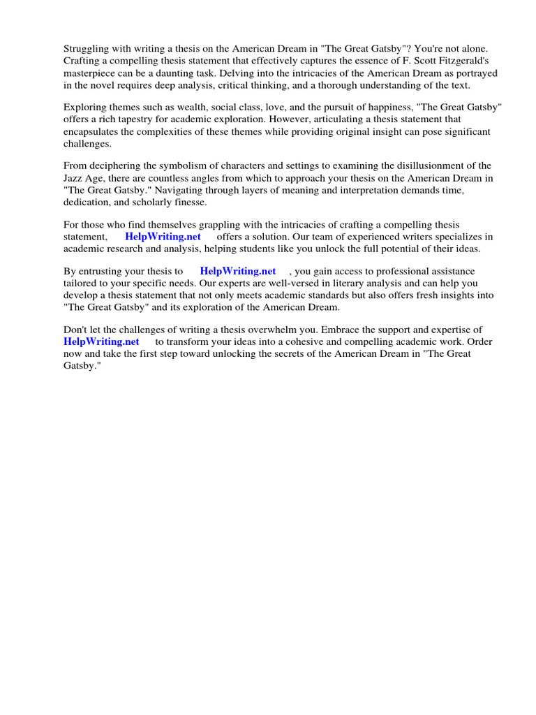 American Dream Thesis Statement Great Gatsby | PDF | The Great Gatsby ...