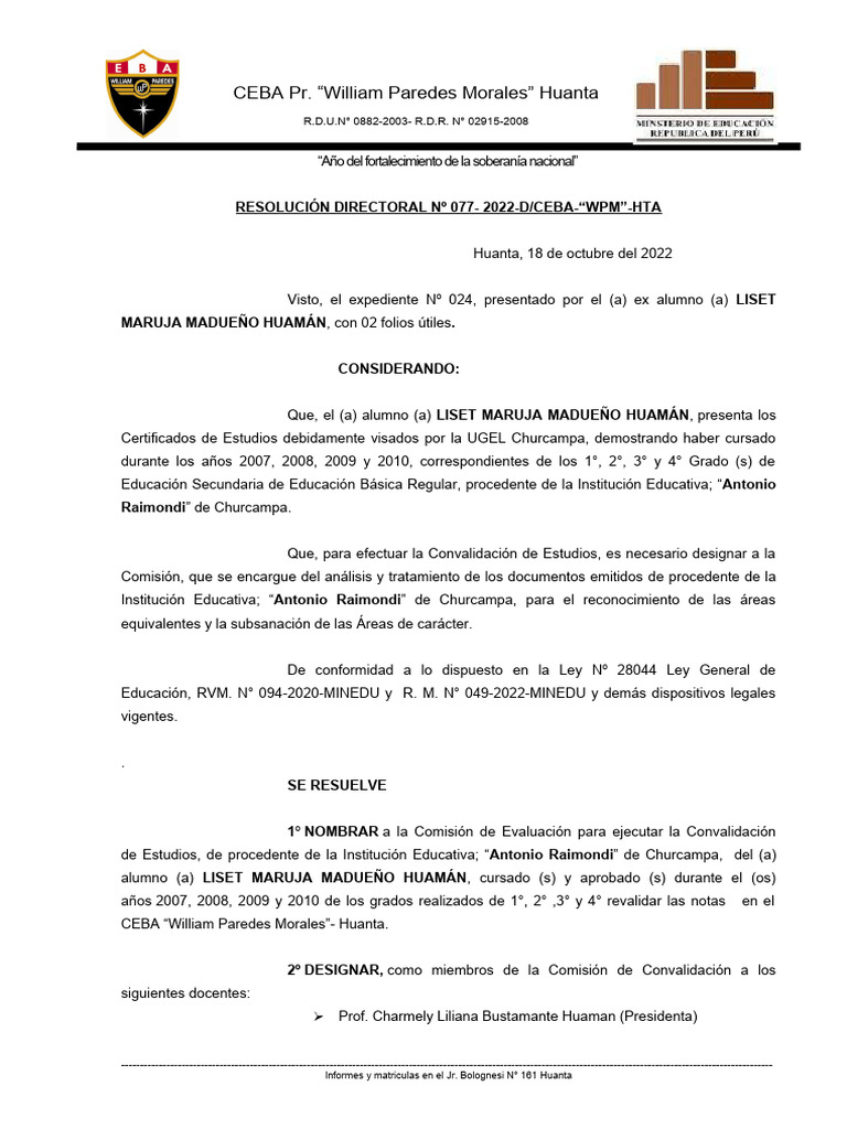 Informe Revalidación de Notas de EBR A CEBA-2022-26 | PDF