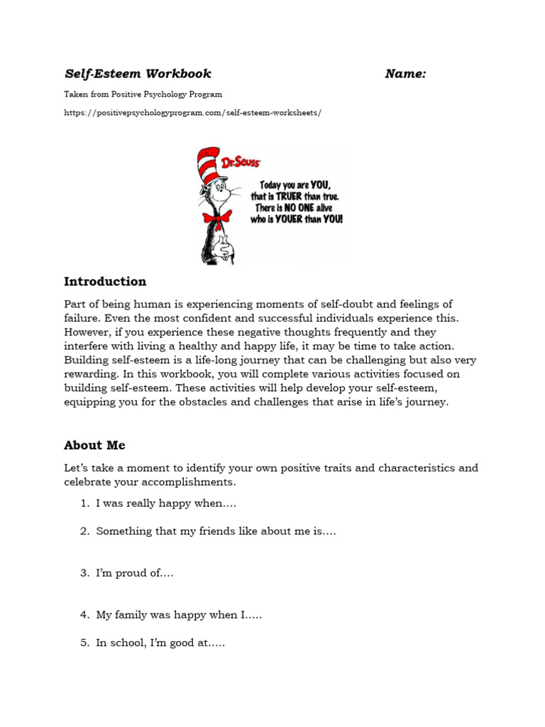 self-esteem workbook | PDF | Self Esteem | Psychological Theories