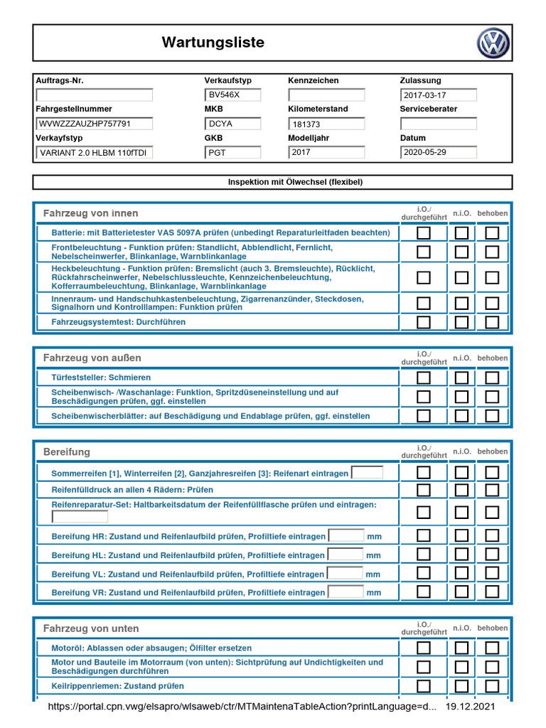 Stilvolle Wartungsliste Vw Pdf Bilder