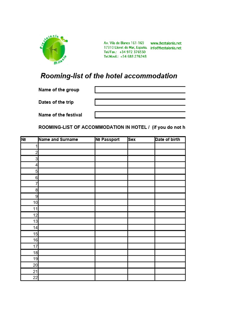 Hotel Rooming List for Group Trip | PDF | Games & Activities