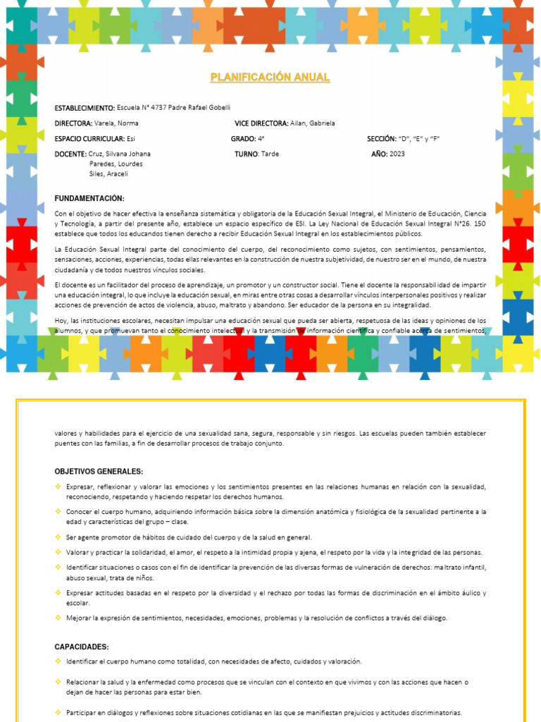 Planificación Anual Esi 2023 | PDF | Educación sexual | Discriminación