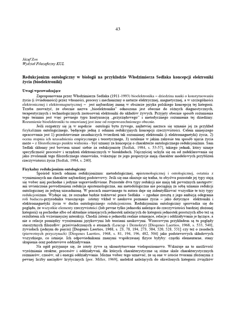 Ontological Reductionism in Biology Exem | PDF