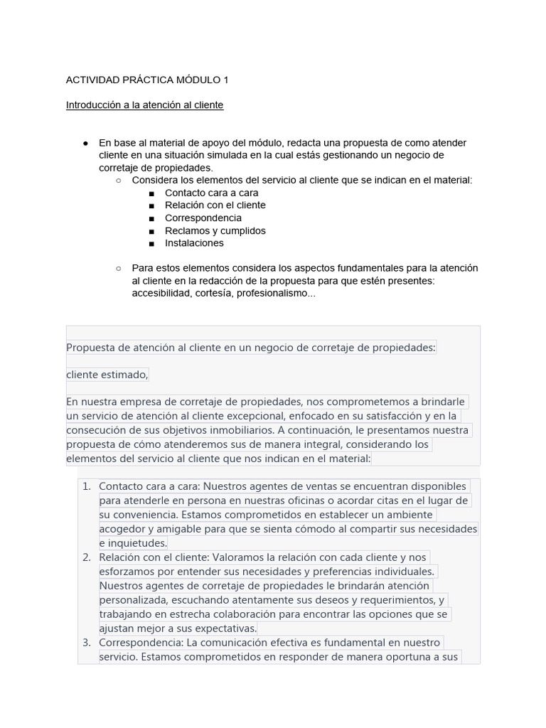 Aplicacion Practica Modulo 1 1 | PDF | Servicio al Cliente | Cliente