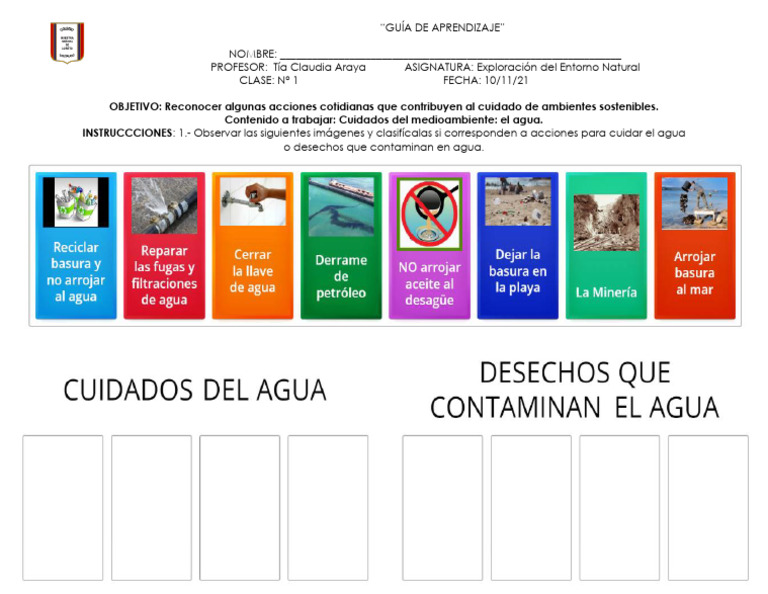 GUÍA DE APRENDIZAJE cuidados del agua | PDF