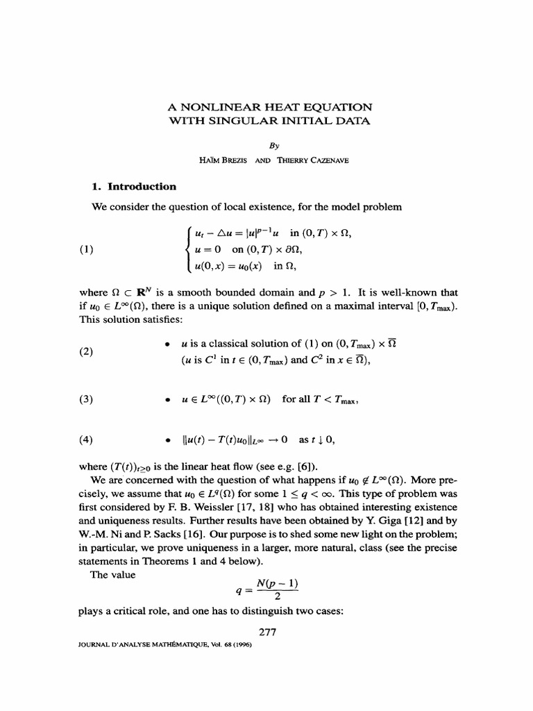 A Nonlinear Heat Equation With Singular Initial Data Pdf Nonlinear