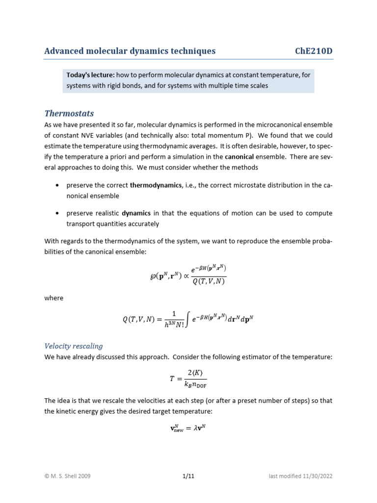 Advanced Molecular Dynamics | PDF | Molecular Dynamics | Applied And Interdisciplinary Physics