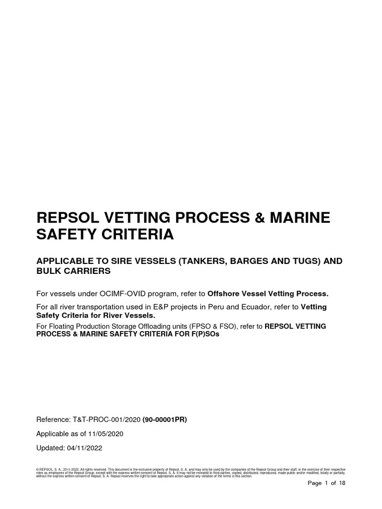 Repsol Vetting Process Marine Safety Criteria | PDF | Oil Tanker | Ships