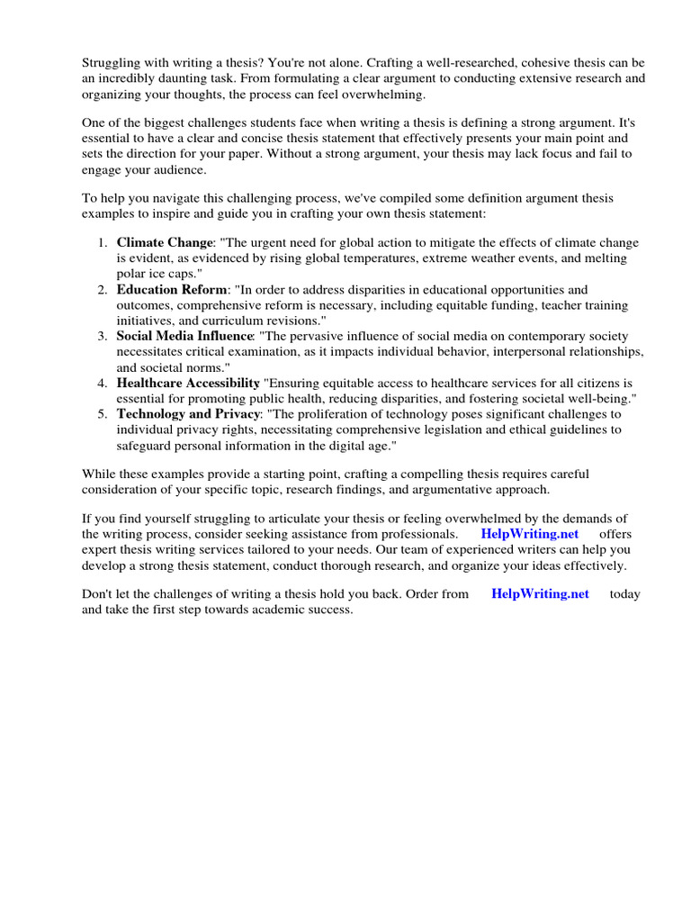 Definition Argument Thesis Examples | Download Free PDF | Essays | Thesis