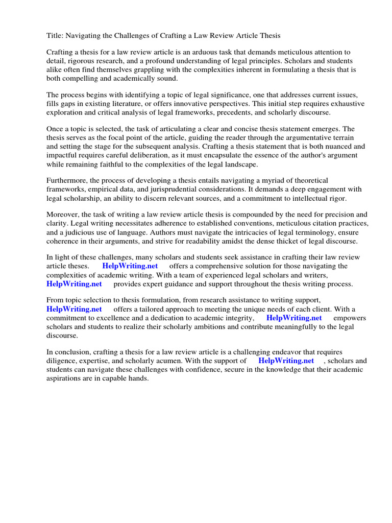 Law Review Article Thesis | PDF | Law Review | Academic Journal