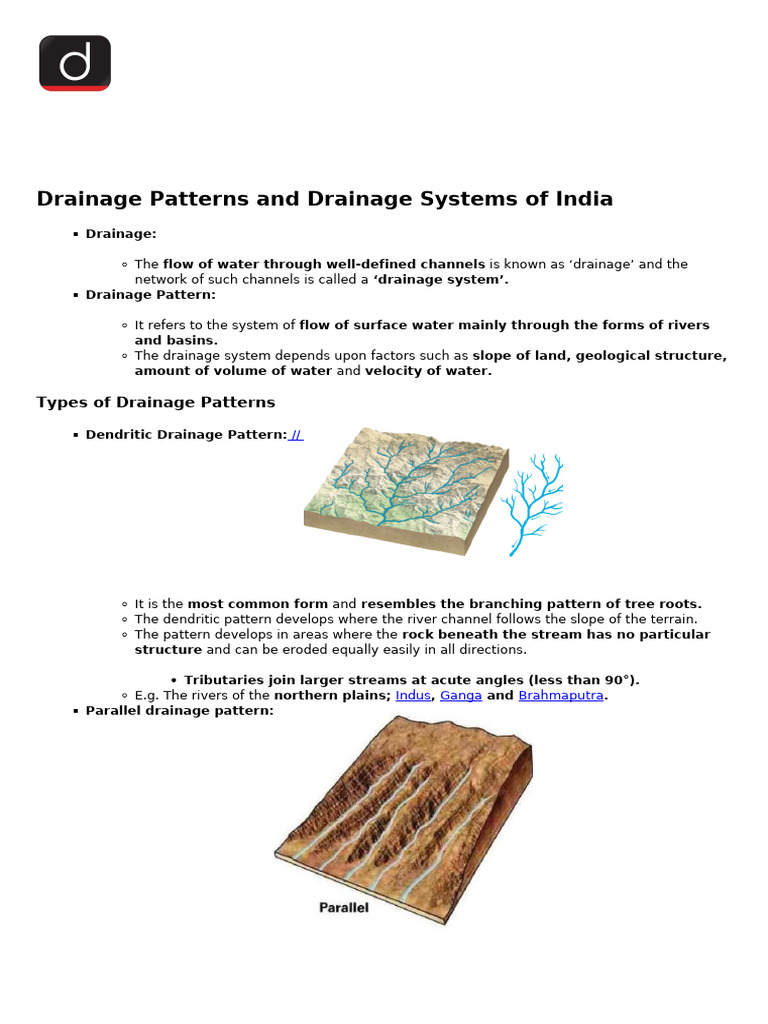 Drainage Patterns of India Explained | PDF | Drainage Basin | Indus River