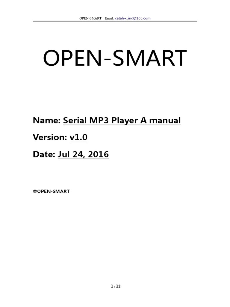 Serial MP3 Player A v1.0 Manual | PDF | Arduino | Usb