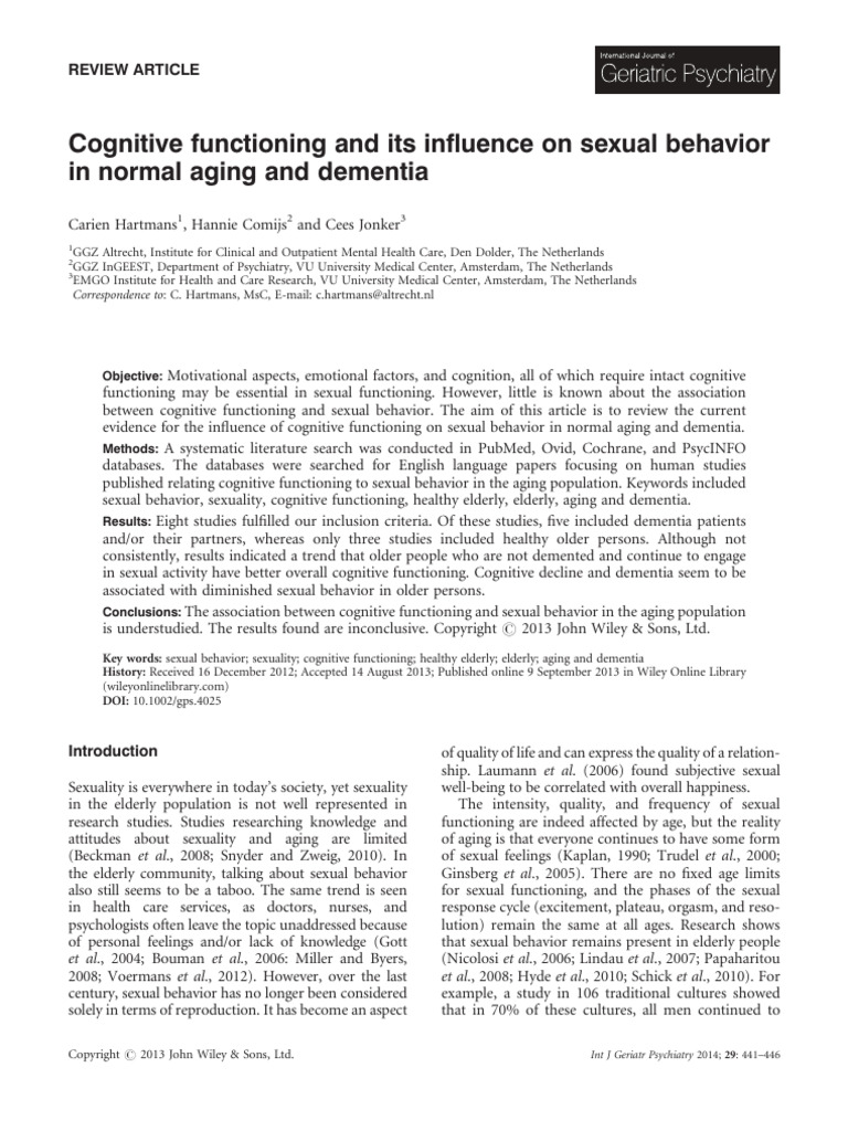 Cognitive Functioning And Its Influence On Sexual Behavior In Normal Aging And Dementia Pdf