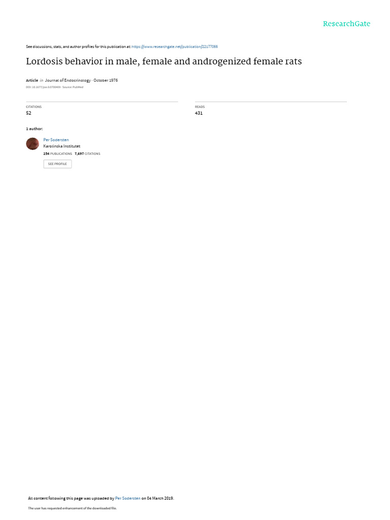 Lordosis Behavior in Male, Female and Androgenized Female Rats | PDF ...