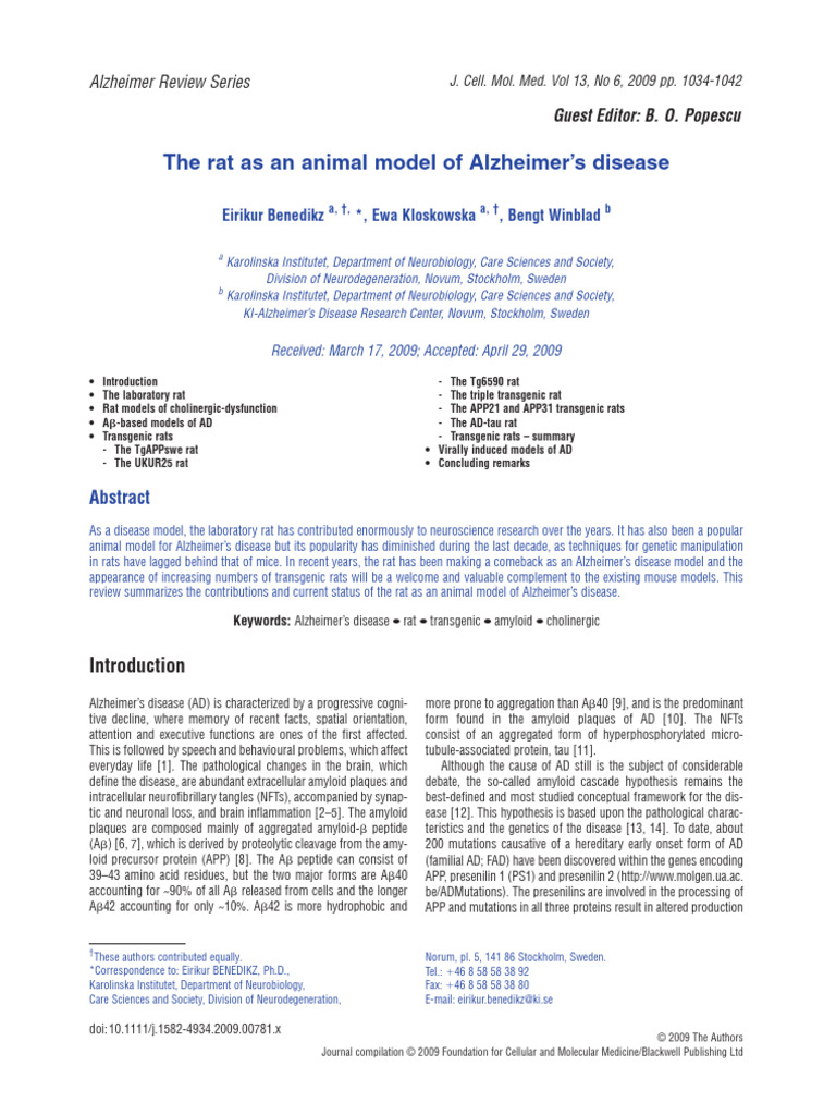 Rat Models in Alzheimer's Research | PDF | Model Organism | Biology