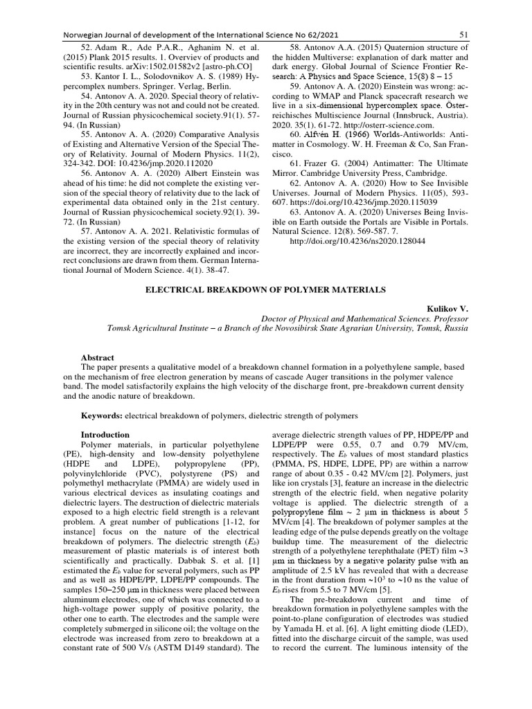 Electrical Breakdown in Polyethylene | PDF | Electrical Breakdown ...