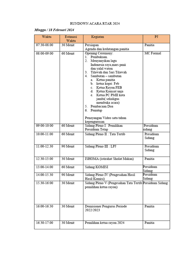 Rundown Acara Rtar 2024 | PDF