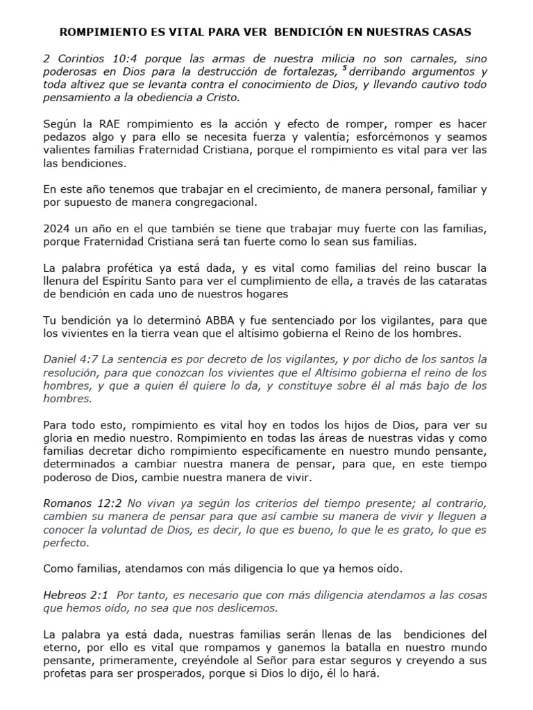ROMPIMIENTO ES VITAL PARA VER BENDICIÓN EN NUESTRAS CASAS. 28 Ene 24 ...