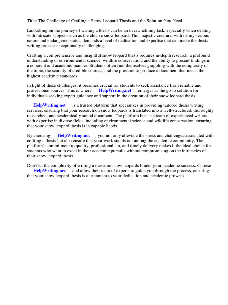 Snow Leopard Thesis | PDF | Leopard | Mathematical Optimization