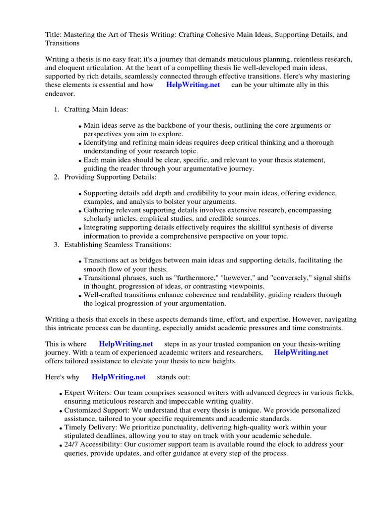 Thesis Main Ideas Supporting Details and Transitions | PDF | Essays ...