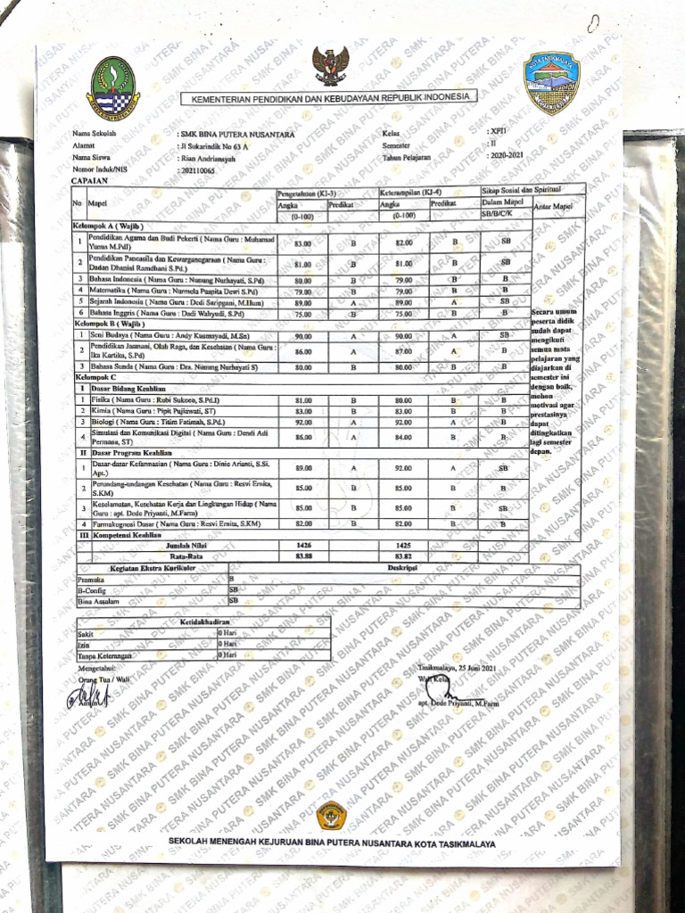 Nilai Rapot Smester Ii | PDF
