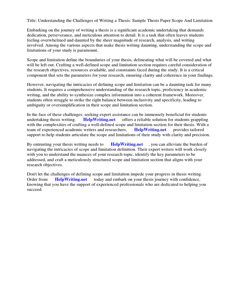 Sample Thesis Paper Scope and Limitation | PDF | Scope (Computer ...