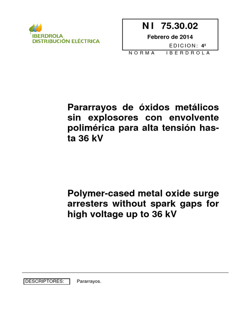 Pararrayos de Óxidos Metálicos 36 kV | PDF | Corriente eléctrica | voltaje