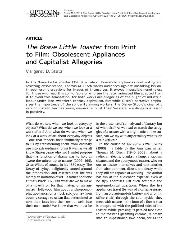 The Brave Little Toaster From Print To Film Obsole | PDF
