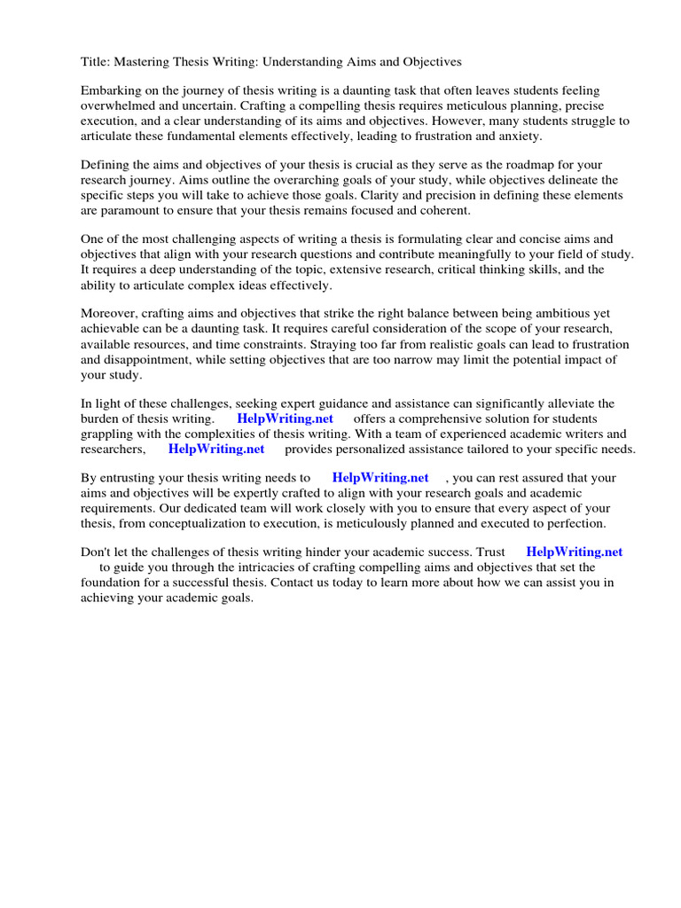 Thesis Aims and Objectives Example | PDF | Thesis | Information