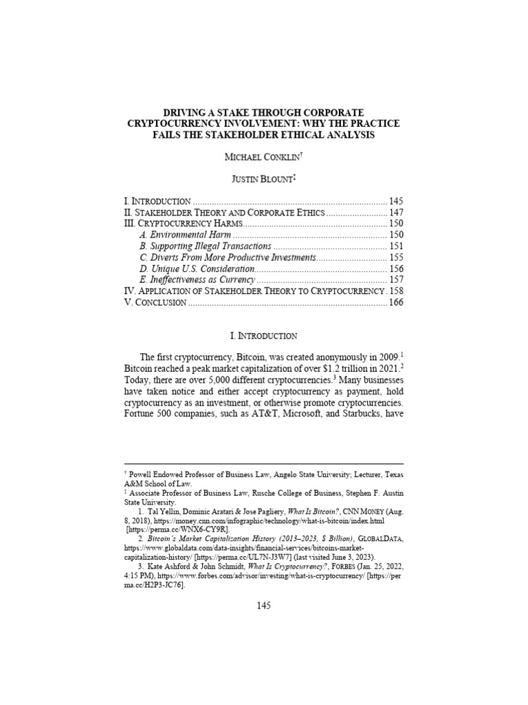 Conklin Blount DRIVING A STAKE THROUGH CORPORATE CRYPTOCURRENCY ...