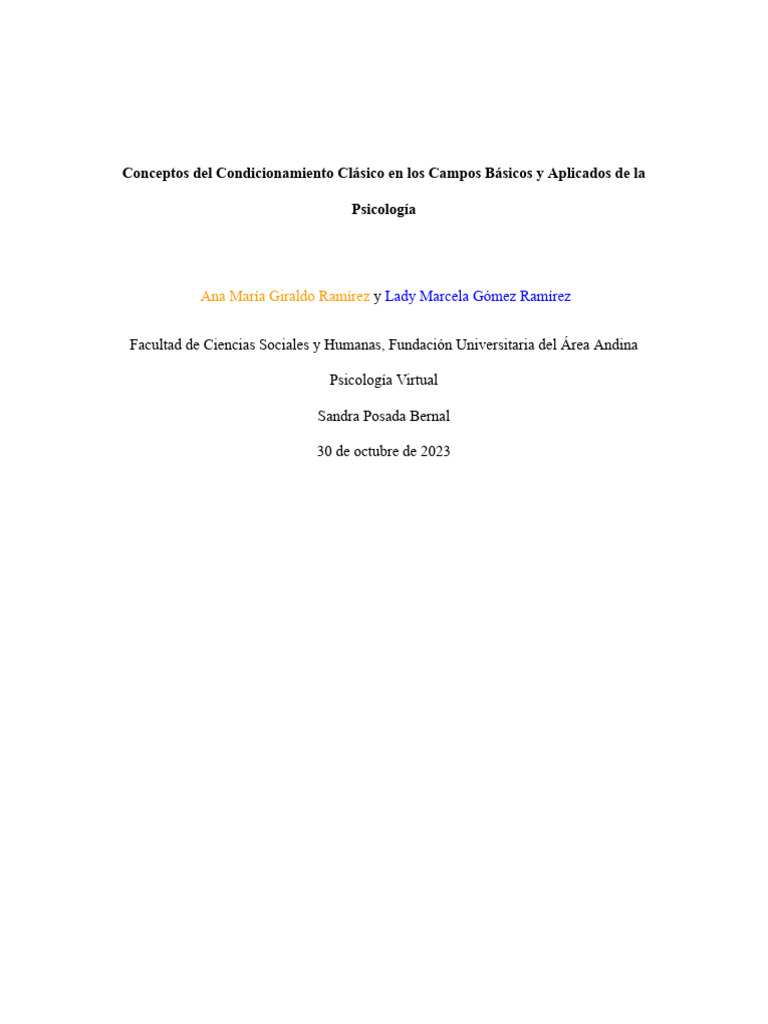 Conceptos Del Condicionamiento Clásico en Los Campos Básicos y ...