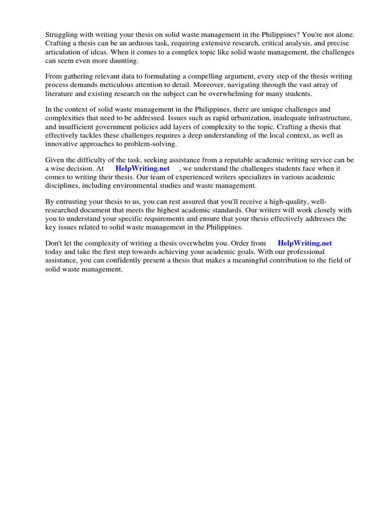 Example Thesis on Solid Waste Management in the Philippines | PDF ...