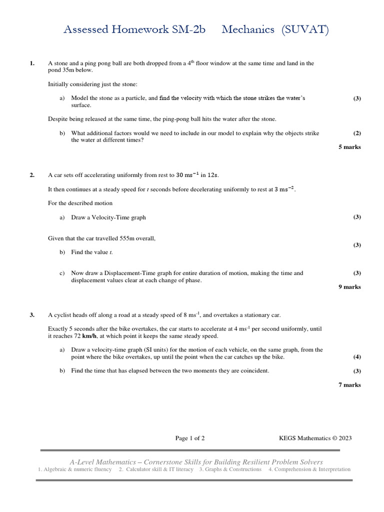 Mechanics exam questions | PDF | Acceleration | Physical Sciences