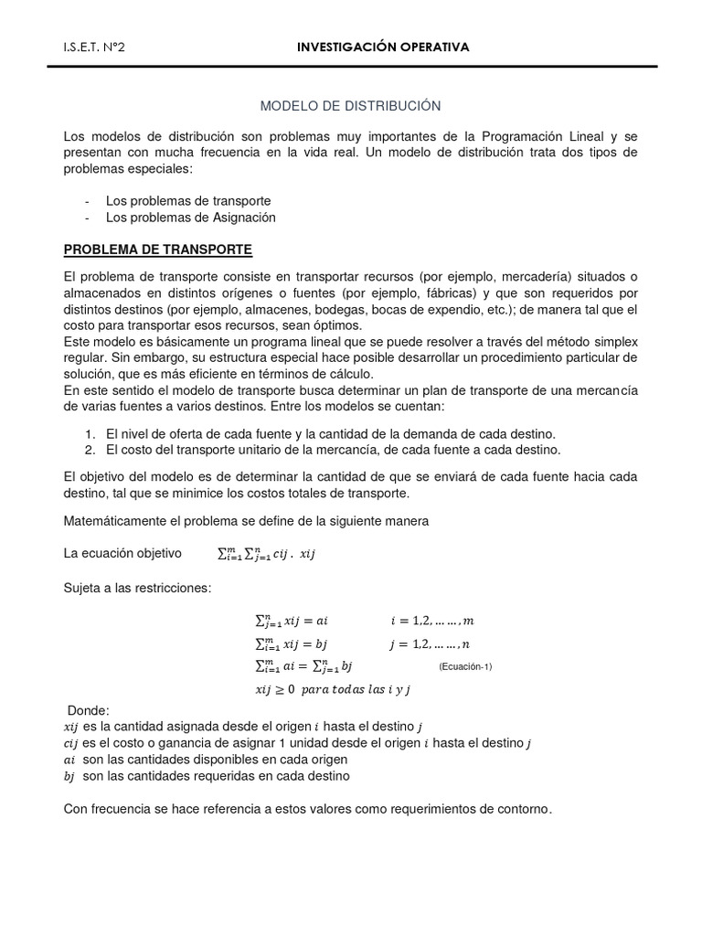 Modelos de Distribución en Programación Lineal | PDF | Algoritmos ...