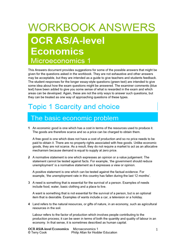 Economics OCR Microeconomics1 Workbook Answers | Download Free PDF ...