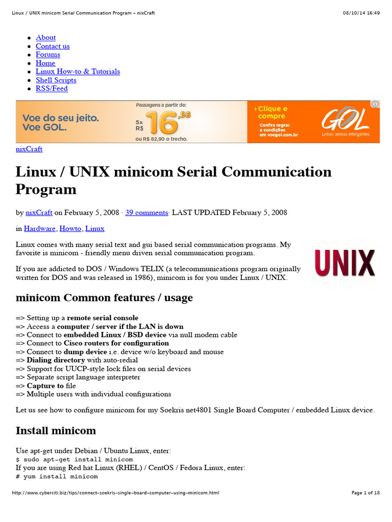 Comunicacao Serial Terminal Com Minicom No Linux Centos | PDF | Linux | Command Line Interface