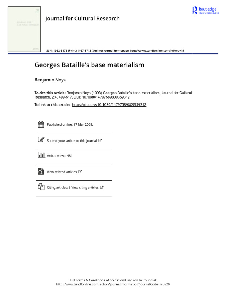 Noys Georges Bataillesbasematerialism | PDF | Deconstruction | Marxism