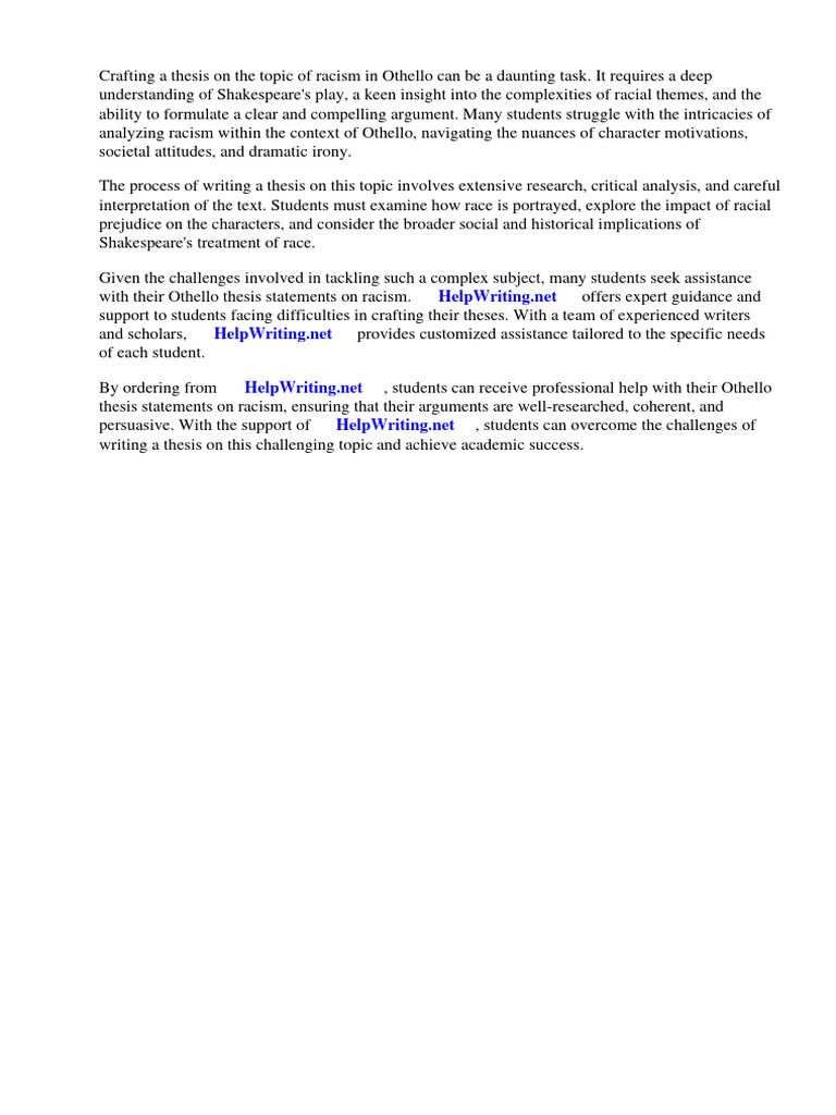 Othello Thesis Statements Racism | PDF | Othello | Iago